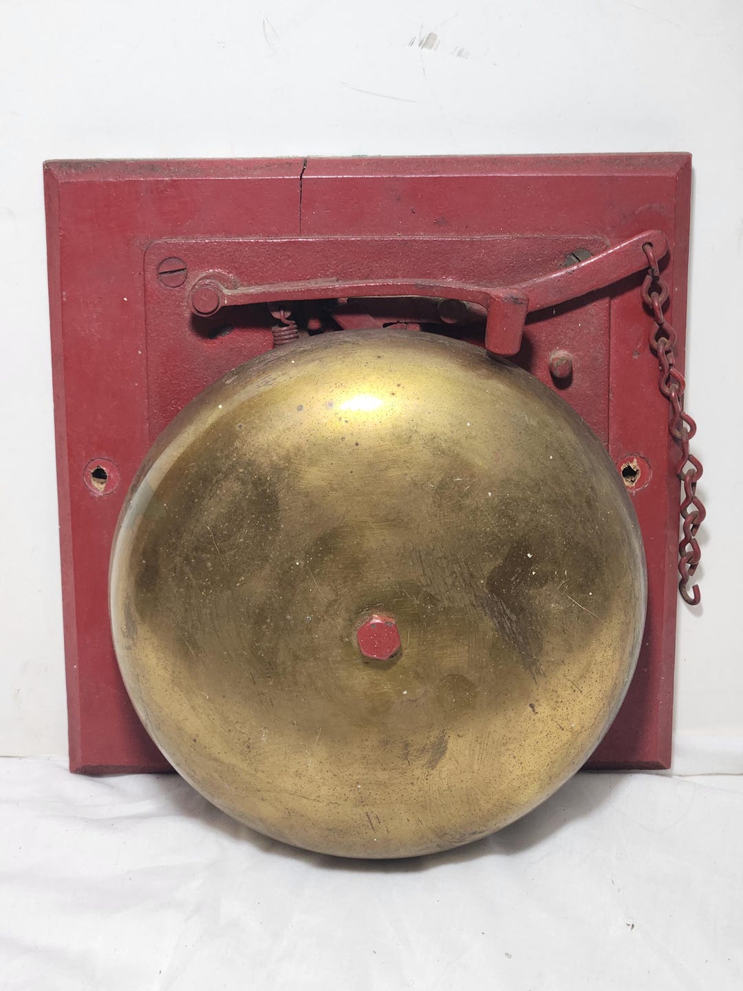 Brass School Bell Fire Alarm Reiter Canton Model 60FB Pull Chain Lever ...