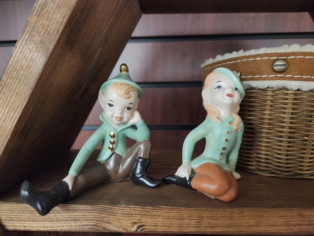 Vintage Holland Mold Ceramic Pixie Elf Pair Hand Painted Mid Century ...