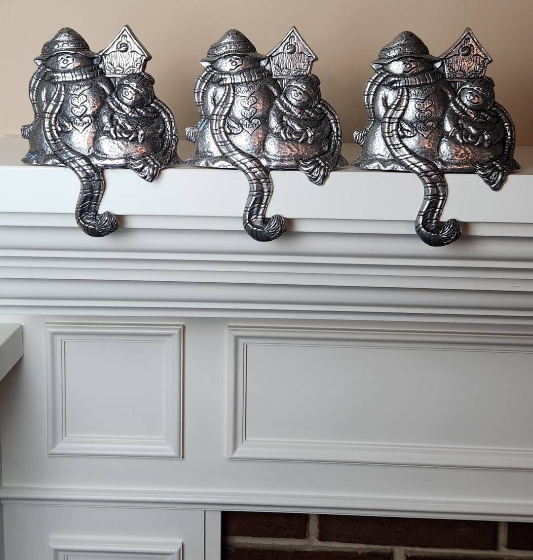 Vintage Carson Pewter Stocking Holder Set of 3 Snowman Melt Your Heart ...