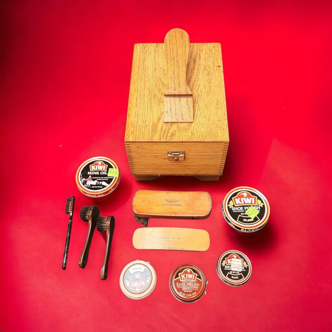 Shoe Shine Box, Wooden Dovetailed, Kit With Brushes and Polish - Etsy