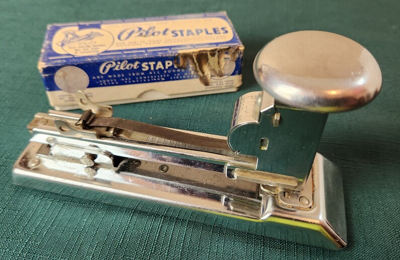 Vintage Pilot Stapler by Ace Fastener Corp. Model 402 With Box of Pilot ...