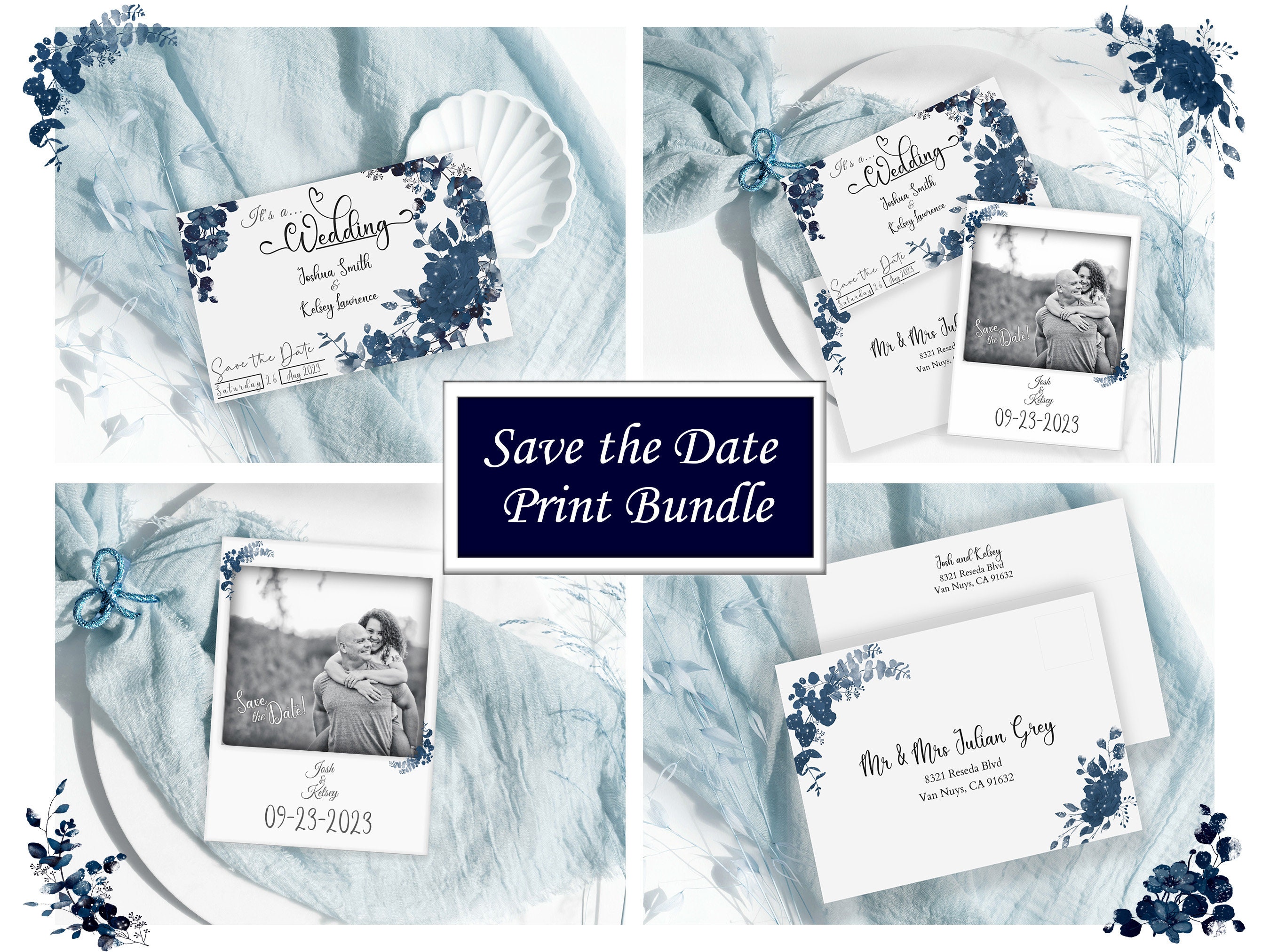 Navy Blue Save the Date, Polaroid Save the Date, Wedding Bundle ...