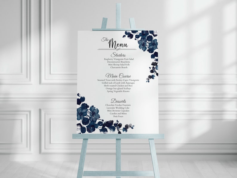 Navy Blue Reception Menu Bundle, Wedding Template Bundle, Digital, DIY ...
