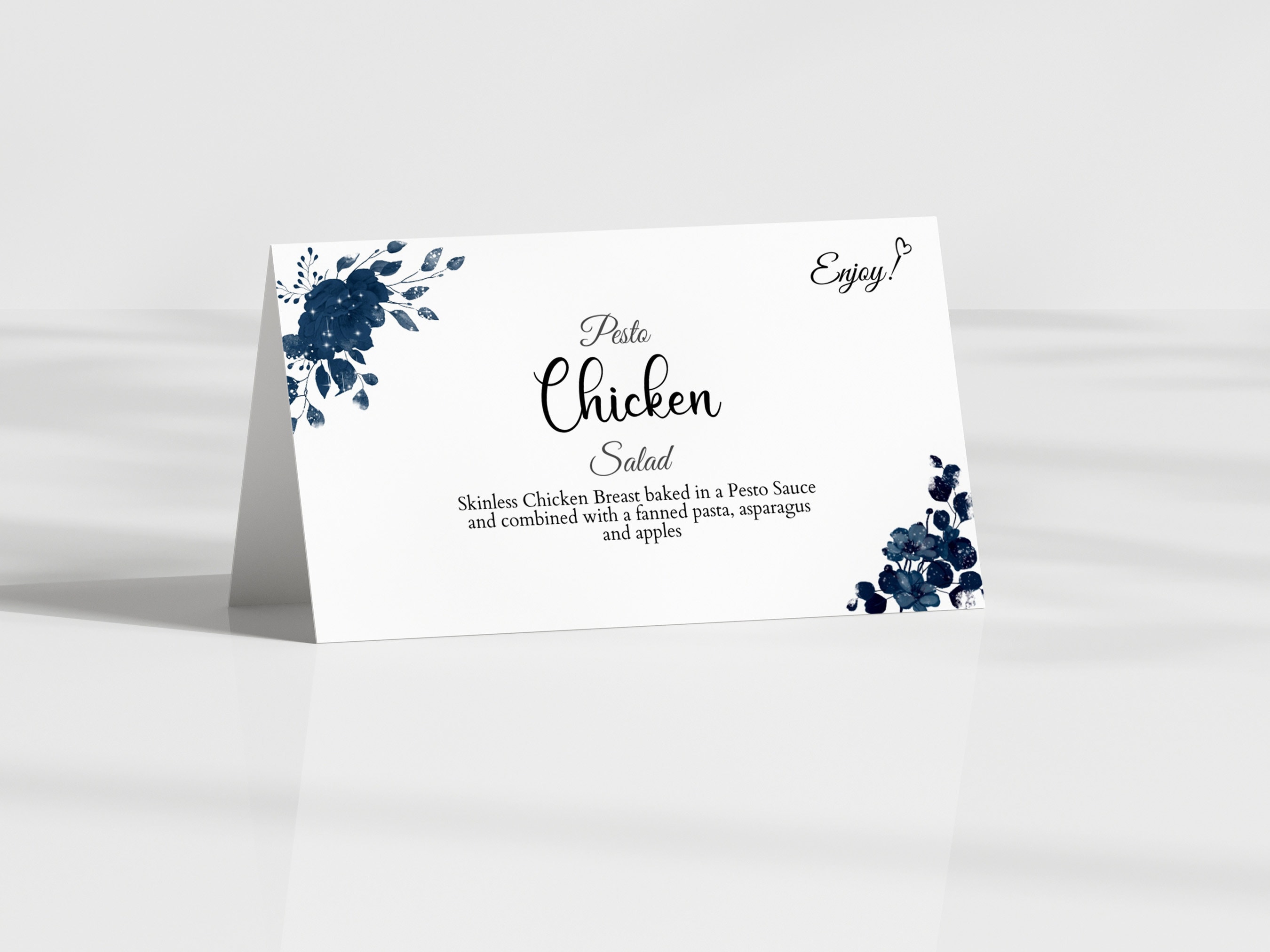 Navy Blue Floral Meal Table Placecards, Wedding Signs Template Bundle ...