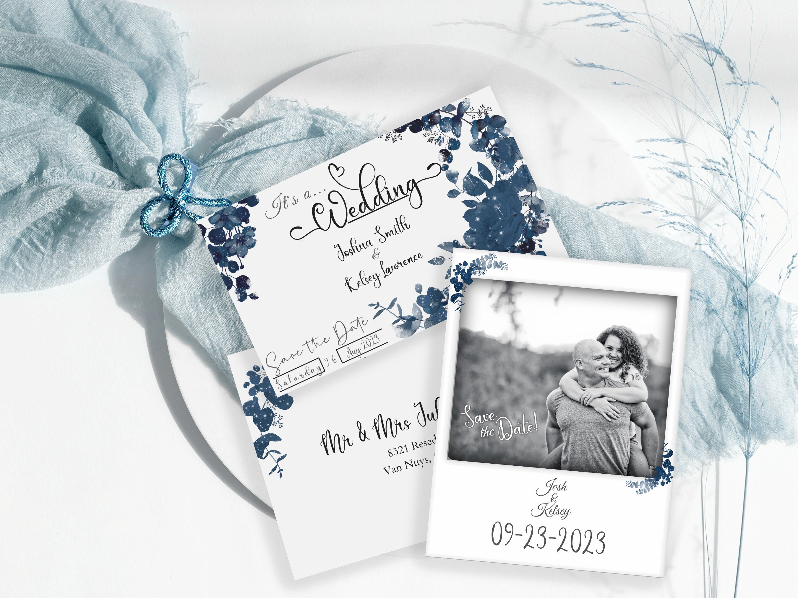 Navy Blue Save the Date, Polaroid Save the Date, Wedding Bundle ...