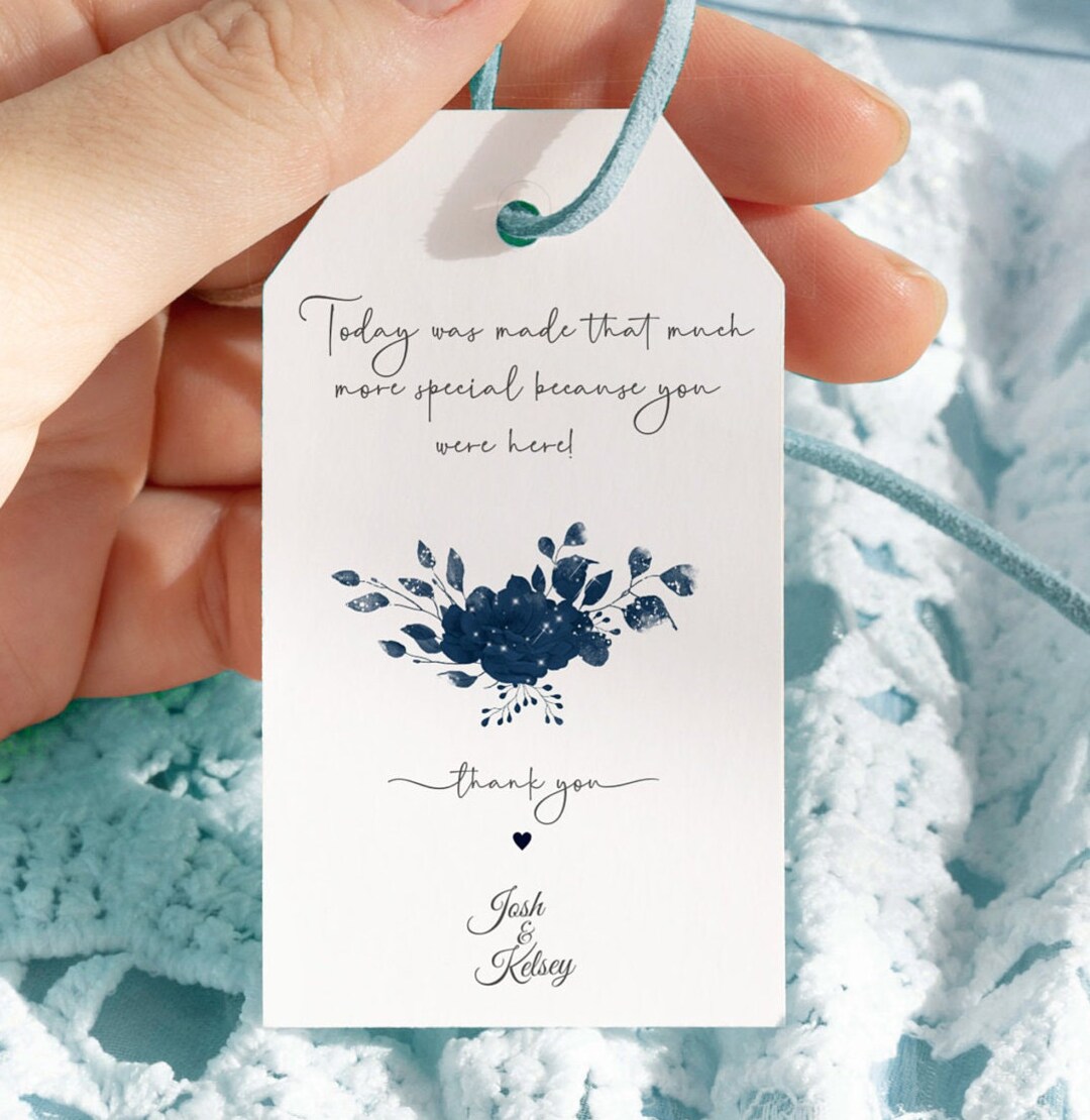 Navy Blue Floral Gift Tags | Wedding Gift Tag Template | Party Gift Bag ...