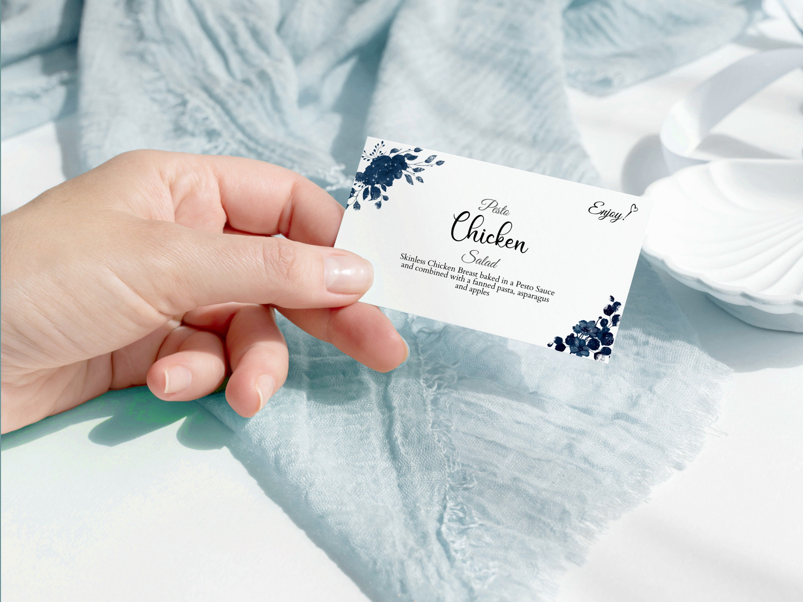 Navy Blue Floral Meal Table Placecards, Wedding Signs Template Bundle ...