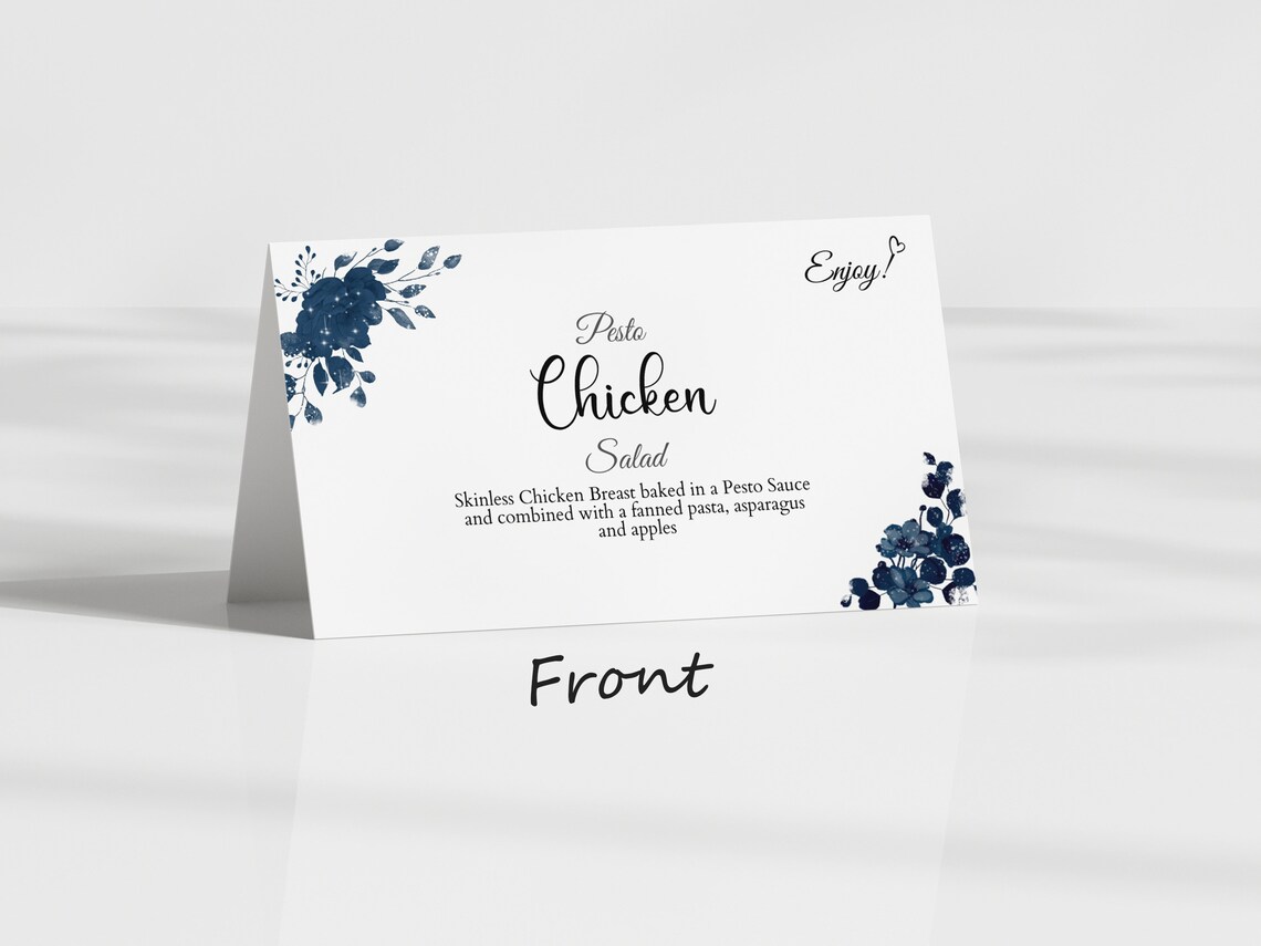 Navy Blue Floral Meal Table Placecards, Wedding Signs Template Bundle ...