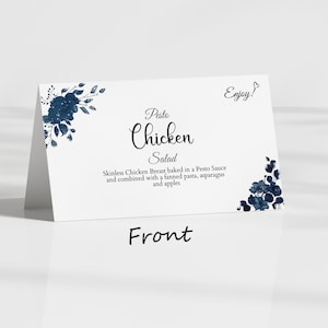 Navy Blue Floral Meal Table Placecards, Wedding Signs Template Bundle ...
