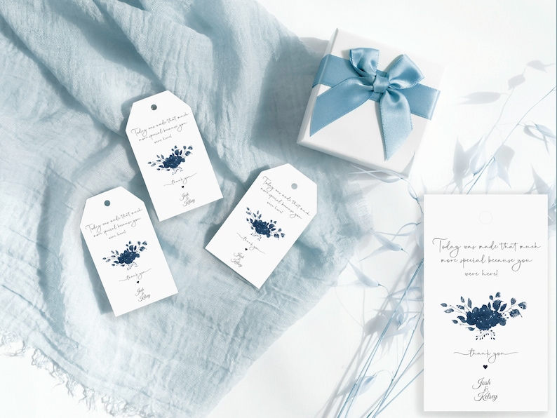 Navy Blue Floral Gift Tags | Wedding Gift Tag Template | Party Gift Bag ...