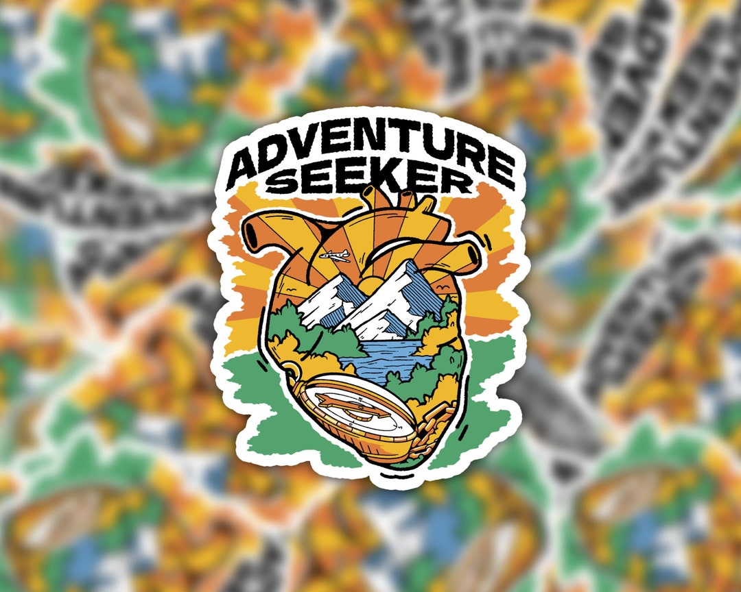 Adventure Seeker Sticker, Heart Outline With a Colorful Mountain ...