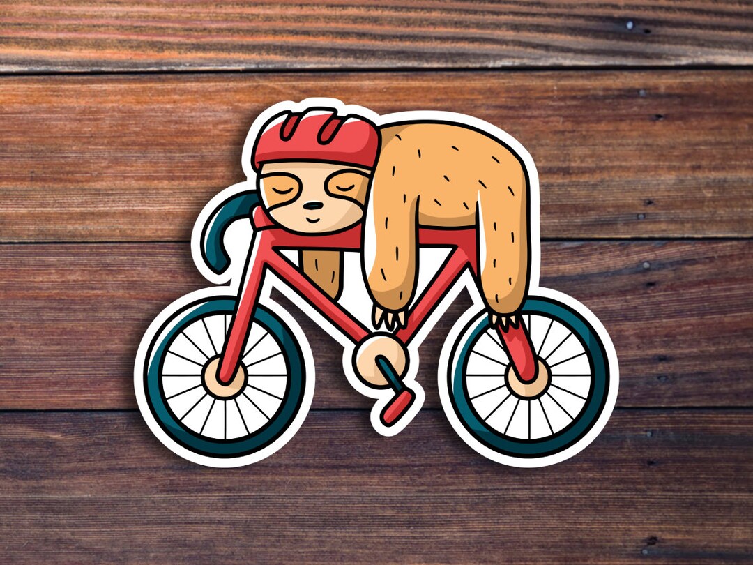 Sloth on Bike Sticker, Sloth Sticker, Bike Sticker, Cyclist Sticker ...