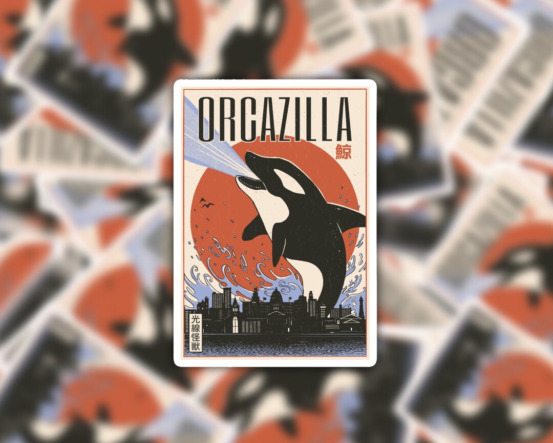 Orcazilla Sticker, Orca Whale Monster Sticker, Orca Whale Decor, Orca ...