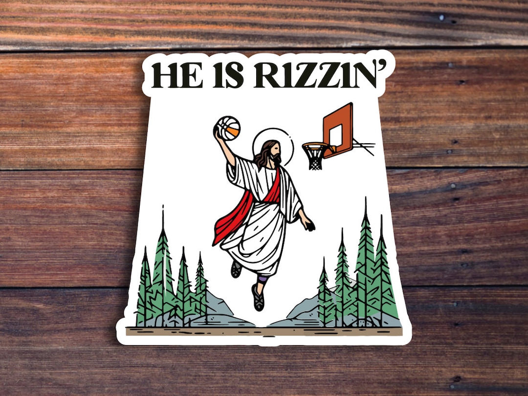 He is Rizzin' Sticker, Funny Easter Sticker, Jesus Playing Basketball ...