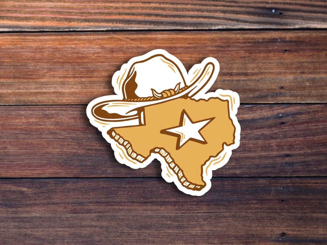 Texas Cowboy Hat Sticker, Texas State Outline With Cowboy Hat, Texas ...