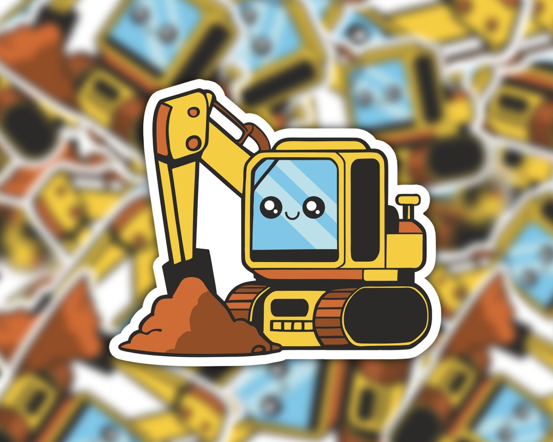 Kawaii Excavator Vinyl Sticker, Excavator Sticker, Cute Sticker for ...