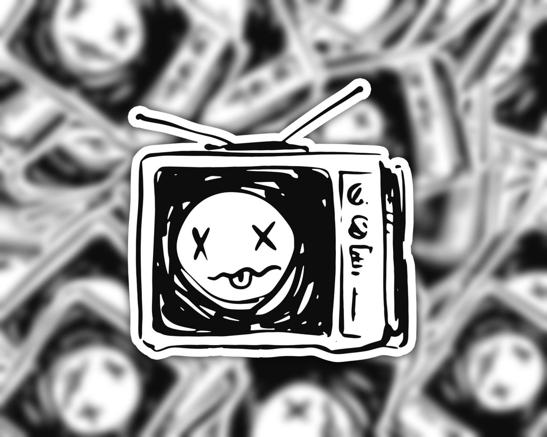 TV Head Black and White Sticker, Glitchcore Sticker, Screen Glitch ...