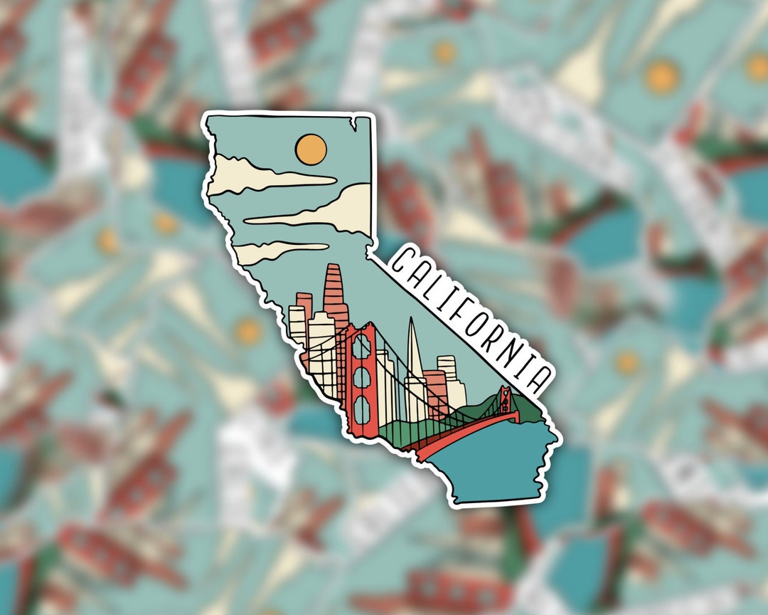 California State Sticker, California Map-shaped Sticker, US State ...