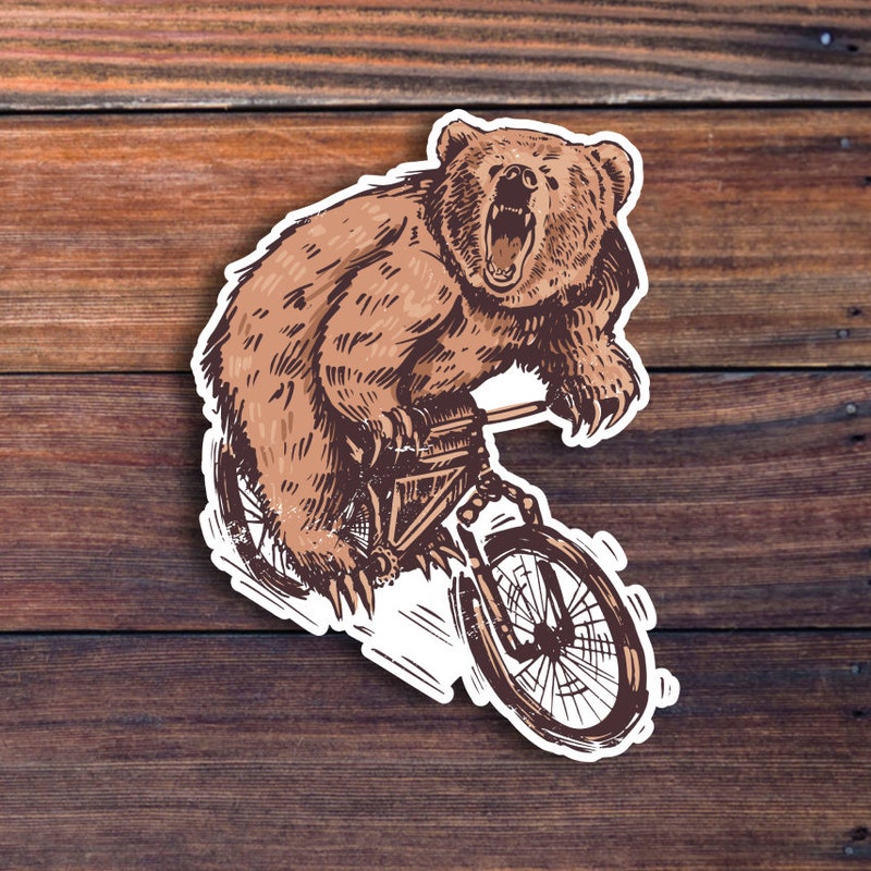 Bear on Bike Stickers - Etsy