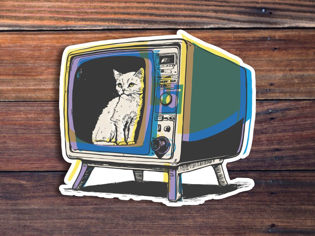 Cat Inside TV Sticker, Cat Sticker, Retro Vintage Sticker, Weird ...