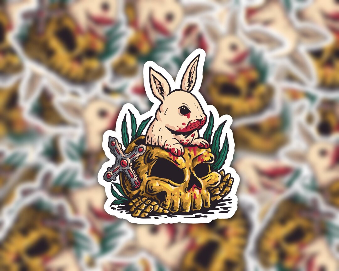 Bloody Bunny Sticker, Scary Bloody Bunny With Skull, Gorey Stickers ...