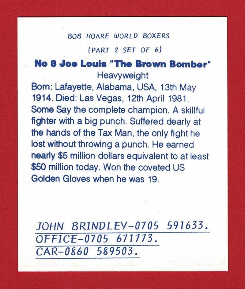 JOE LOUIS 'the Brown Bomber' Boxing Trade Card - Etsy