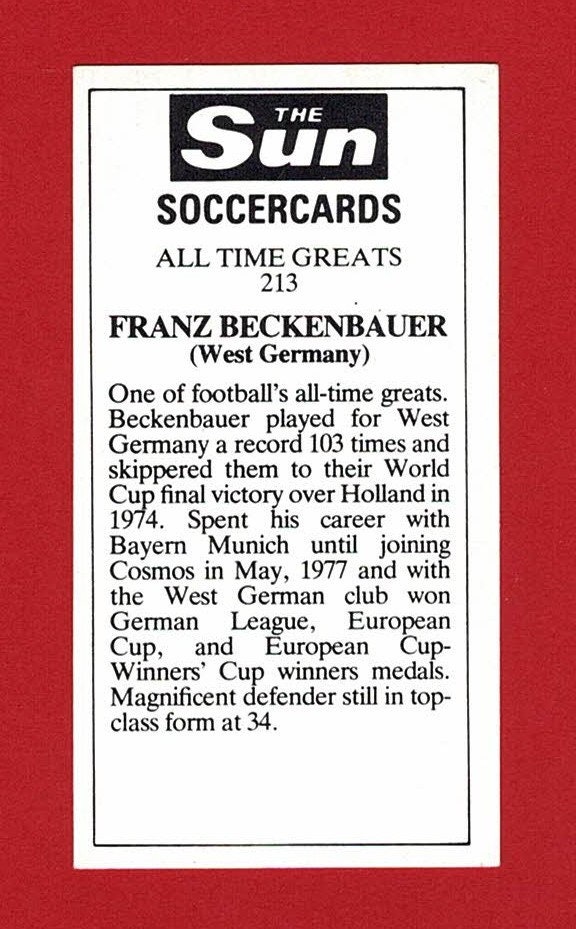FRANZ BECKENBAUER - Sun Newspaper SOCCERCARDS - Original 1978 Football ...