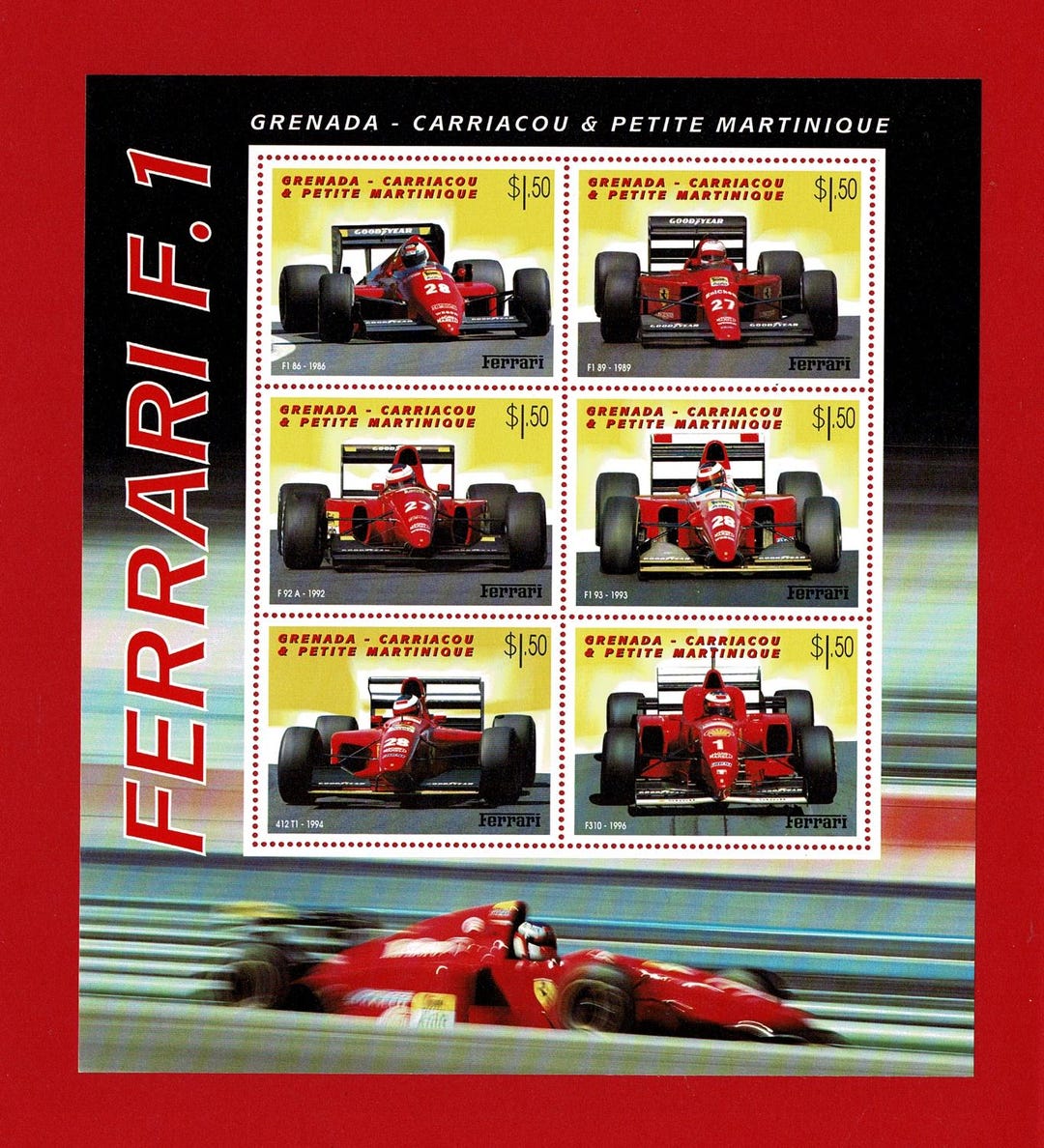 FERRARI F1 MOTORSPORT - Stamp Sheet - Grenada - Ferrari Formula One F1 ...