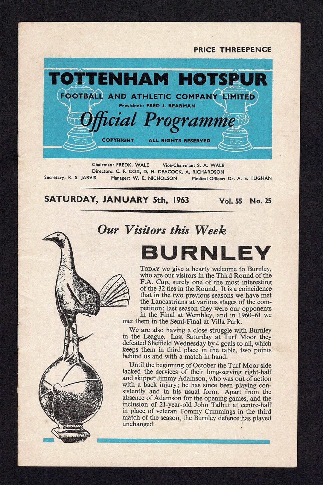 1963 Tottenham Hotspur Vs Burnley F.C. Football Programme - Etsy