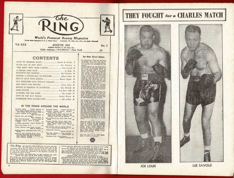 1951 'THE RING' BOXING Magazine Original August 1951 Publication Walter ...
