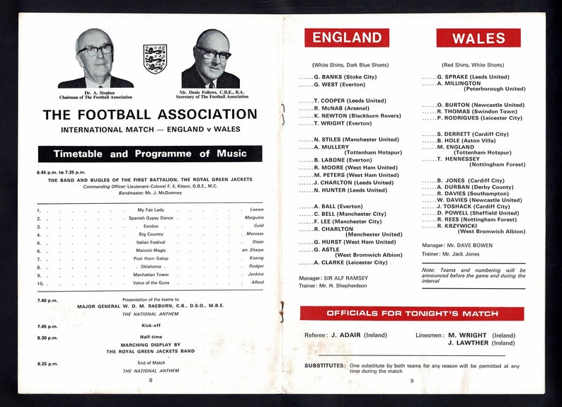 1969 ENGLAND FOOTBALL Programme - England V WALES - Original - 7th May ...