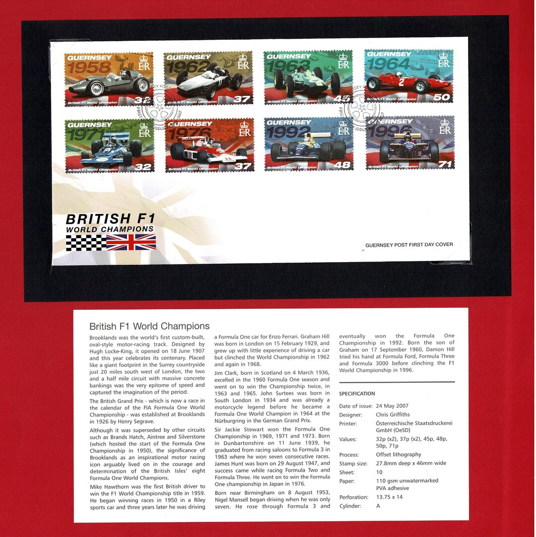 FORMULA ONE F1 - British F1 World Champions - Guernsey Stamps First Day ...