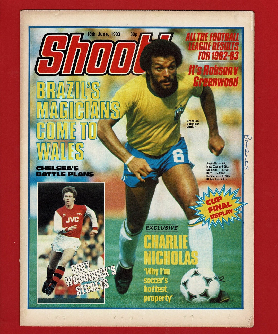 1983 SHOOT! FOOTBALL MAGAZINE - Featuring Wales Vs Brazil, F.A. Cup ...