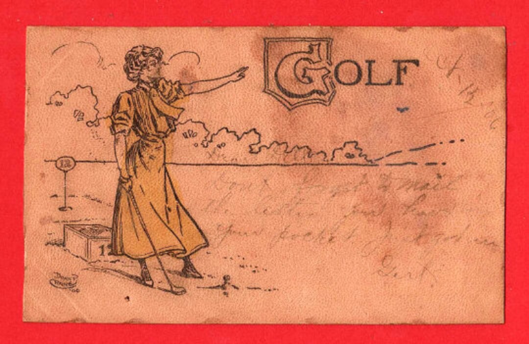 Rare 1906 LEATHER GOLF POSTCARD - Vintage 1906 Lady Golfer - Postmark ...