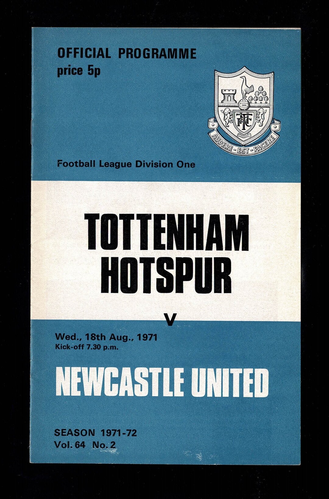 1971 Tottenham Hotspur Football Programme: Newcastle United, Division I ...