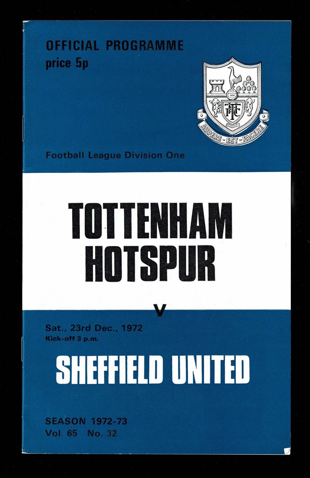 SHEFFIELD UNITED 1972 - SPURS Football Programme - Tottenham Hotspur V ...