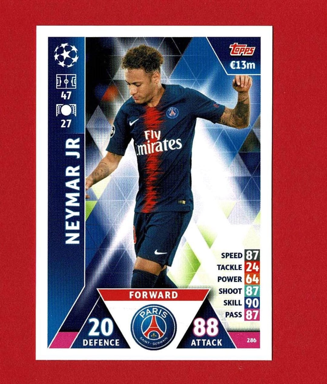 NEYMAR JR. Paris Saint Germain - Original Topps Football Trading Card ...