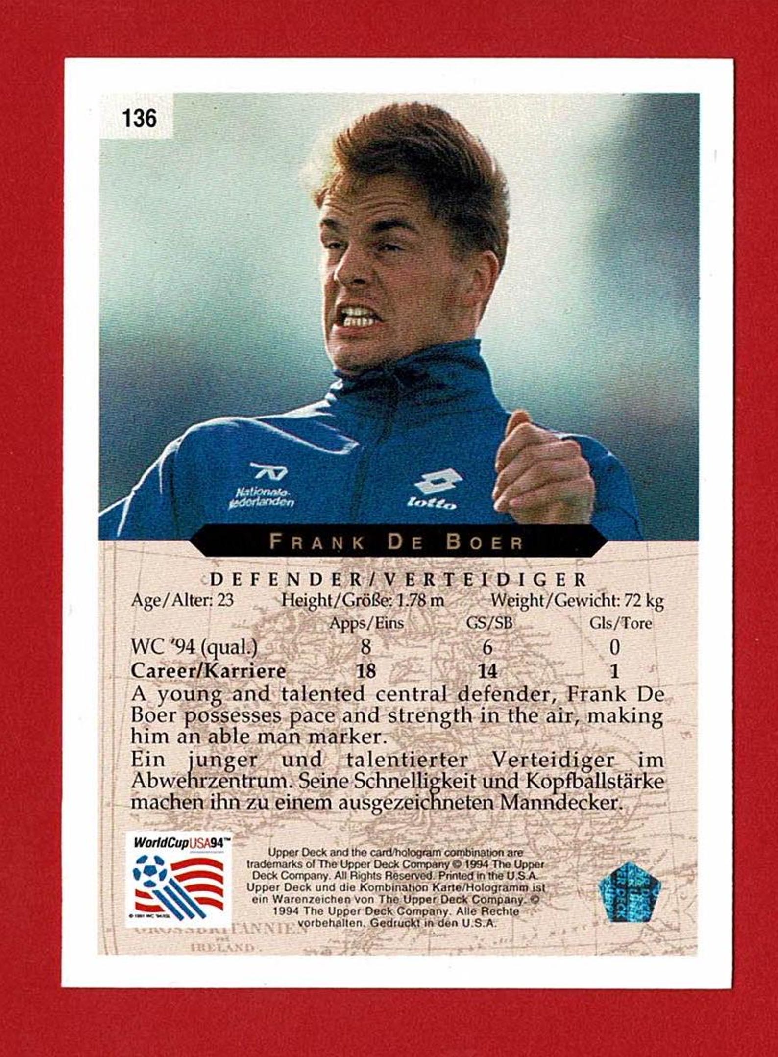 FRANK DE BOER (holland / Netherlands) - Original 1994 Footballer ...