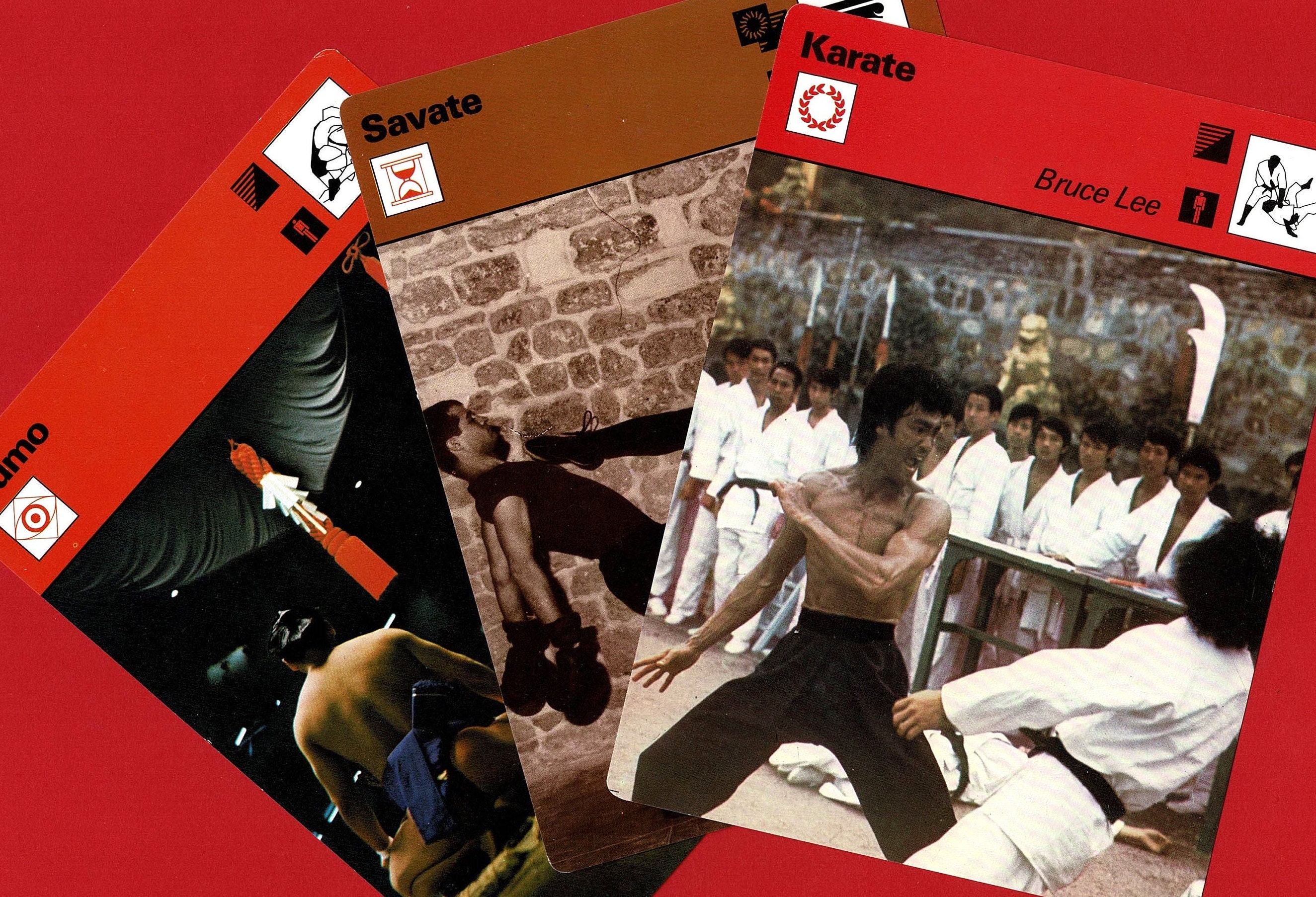 MARTIAL ARTS CARDS Bruce Lee Karate. Japanese Sumo. French Savate 1977 ...
