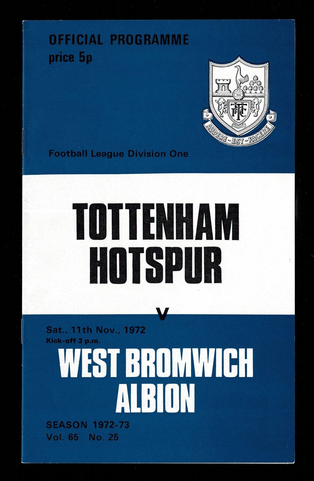 1972 SPURS Football Programme - Tottenham Hotspur V West Bromwich ...