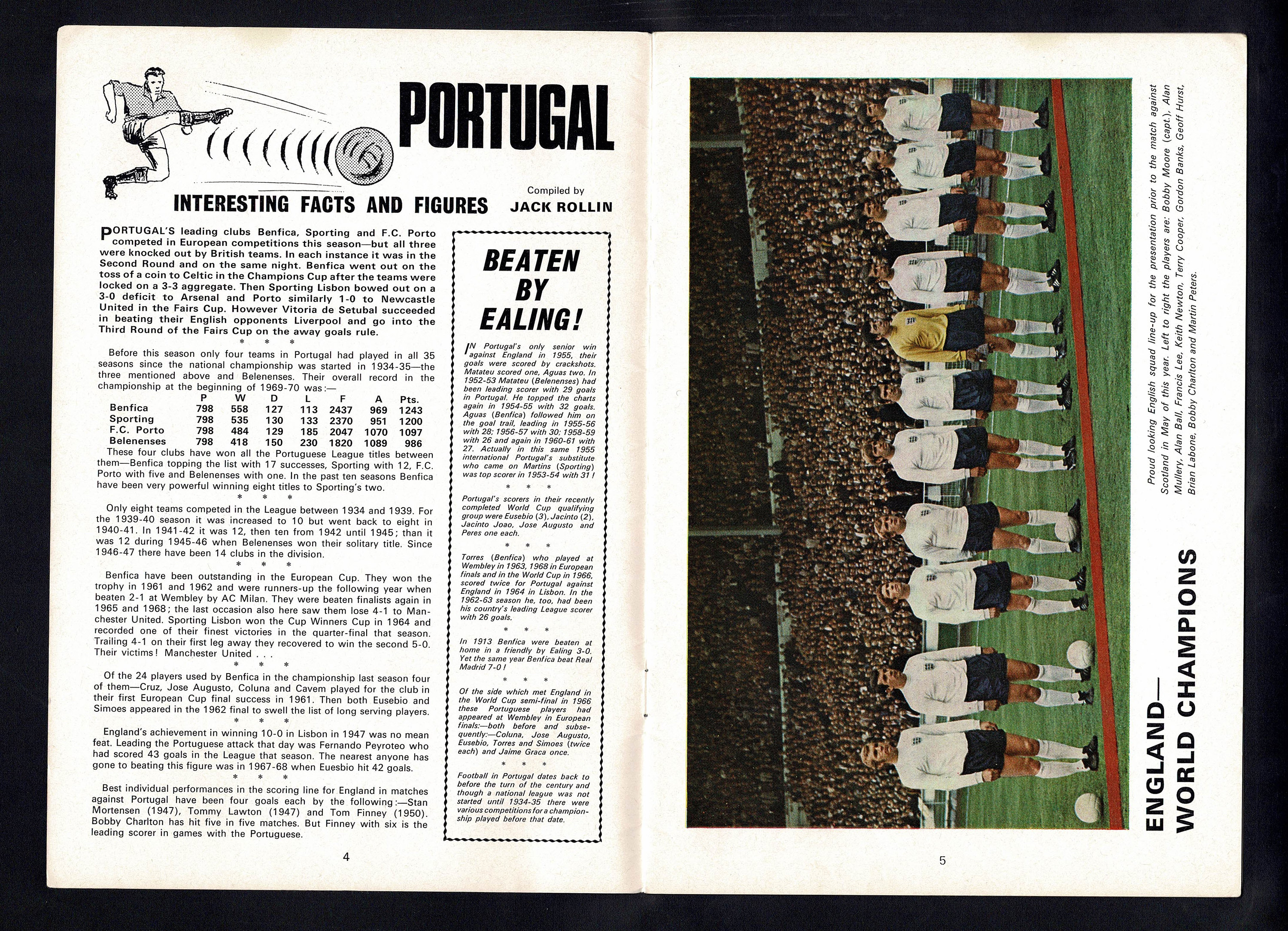 1969 ENGLAND International FOOTBALL Programme England V PORTUGAL 10th ...