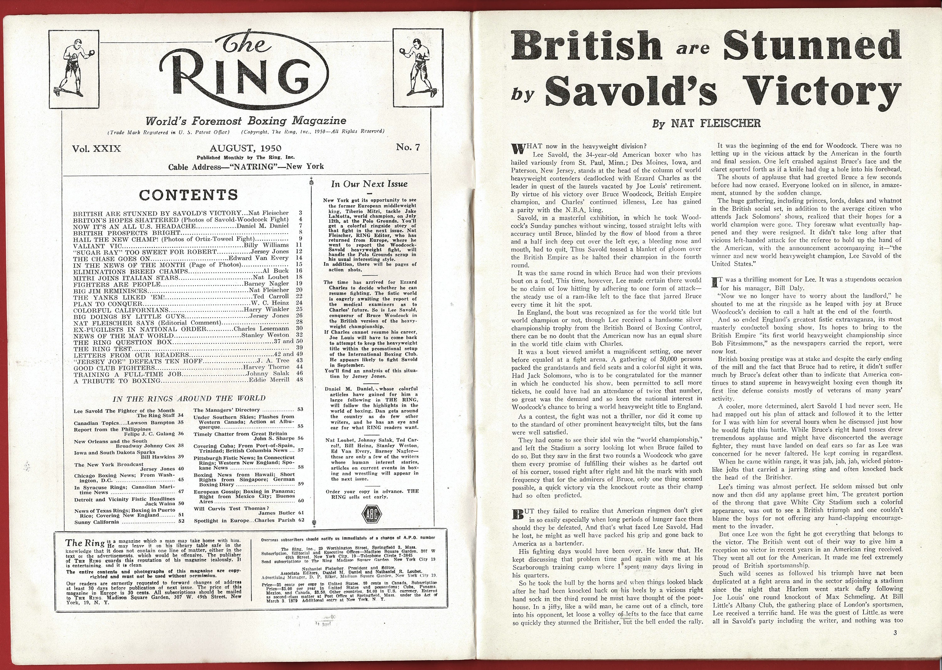 1950 'THE RING' BOXING Magazine - Original August 1950 Publication - Ft ...
