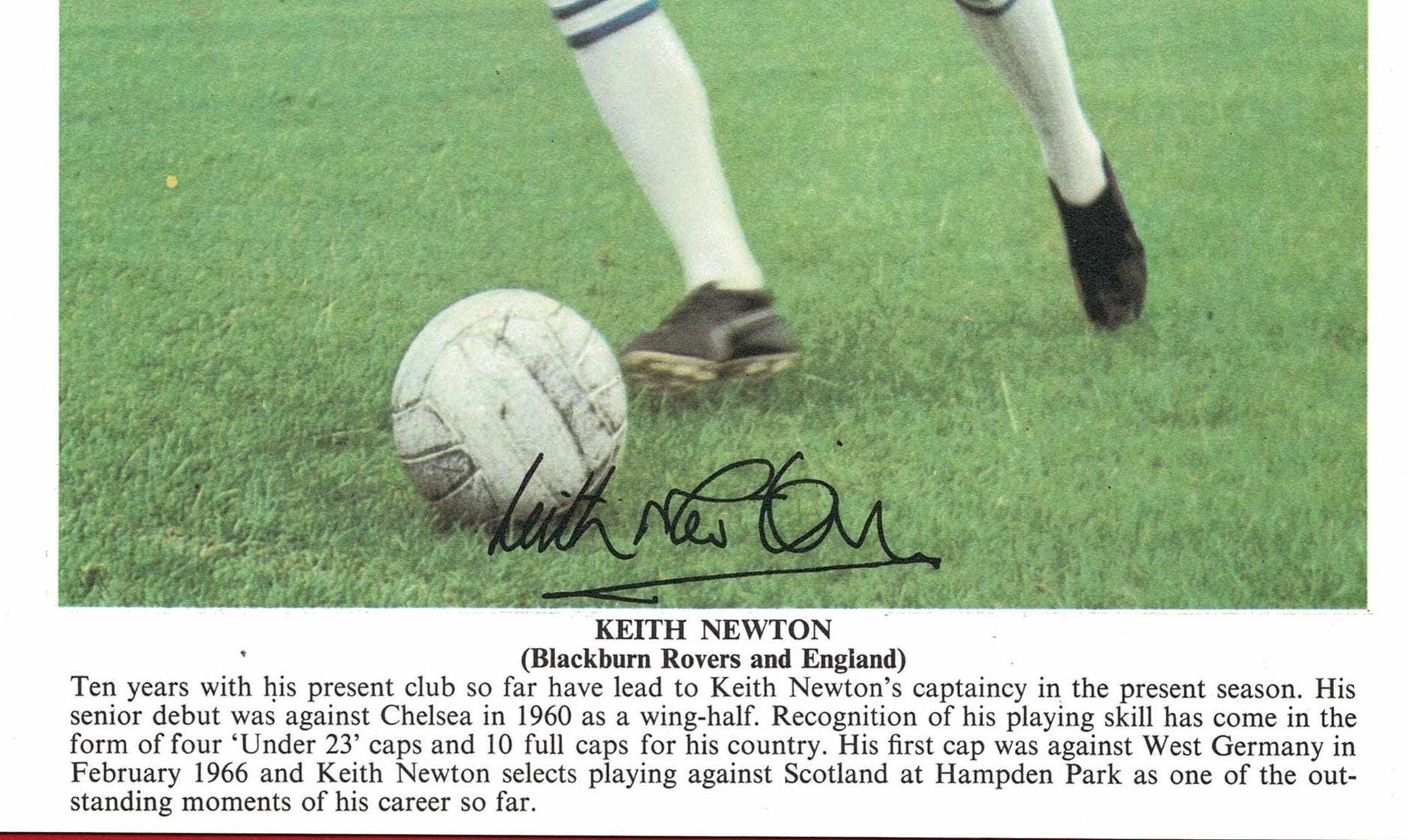 Extra Large KEITH NEWTON - ORIGINAL 1969 Footballer Card - Blackburn ...