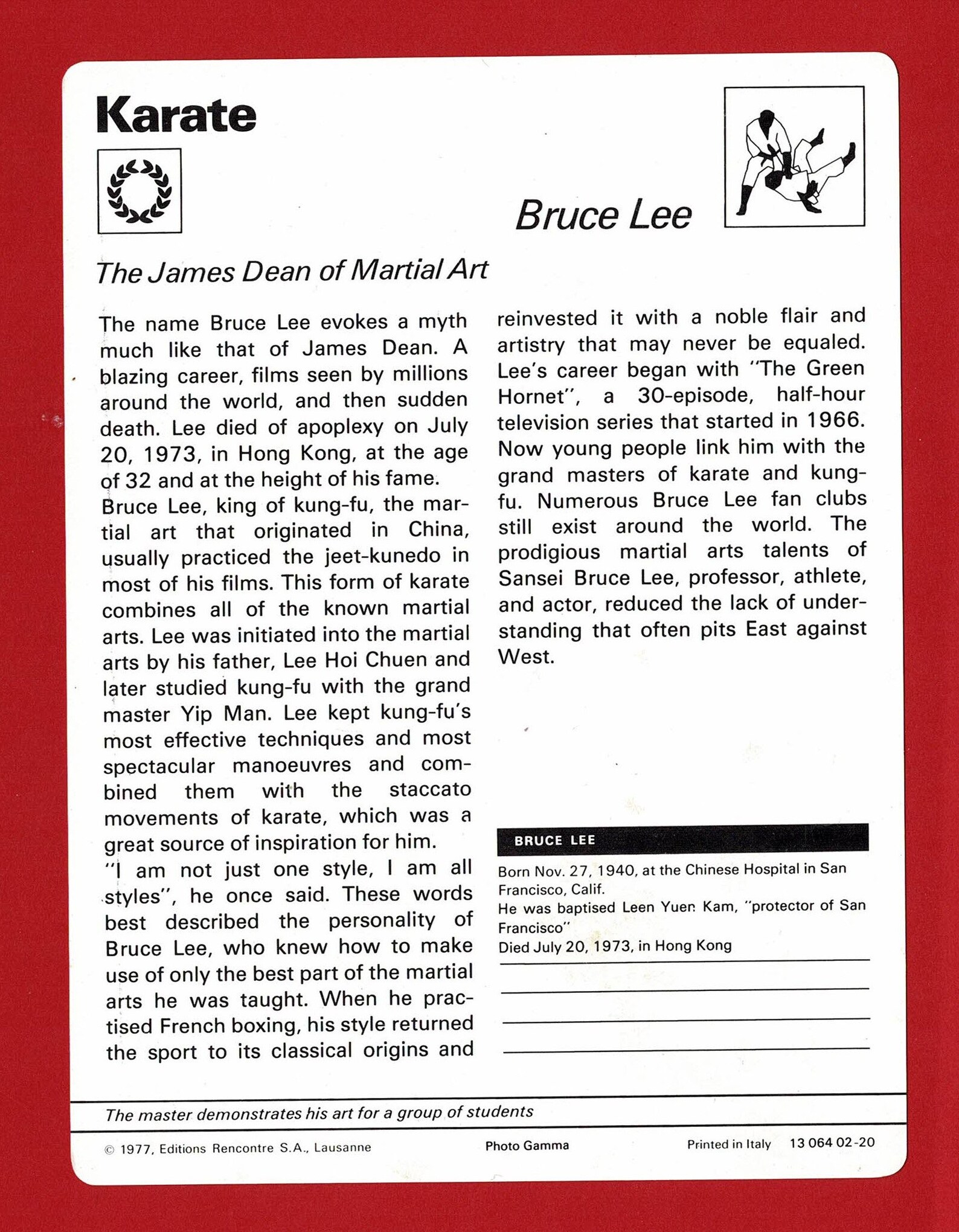 MARTIAL ARTS CARDS Bruce Lee Karate. Japanese Sumo. French - Etsy