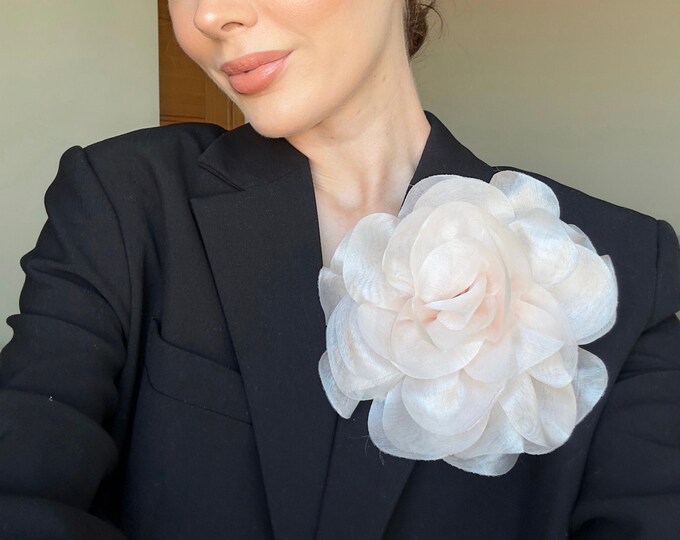 Extra Large Flower Brooch, Silk Rose Large Brooches, Handmade Floral ...