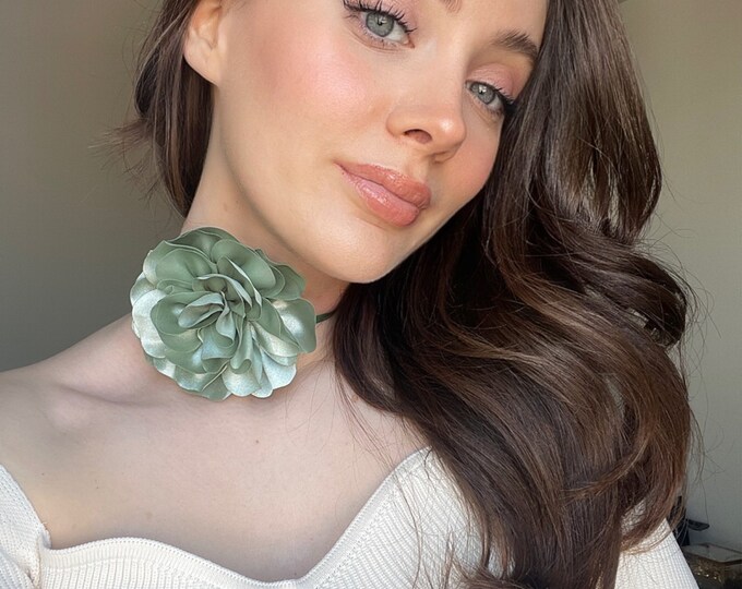 Green Flower Rose Choker Necklace ,elegant Rosette Choker, Floral ...