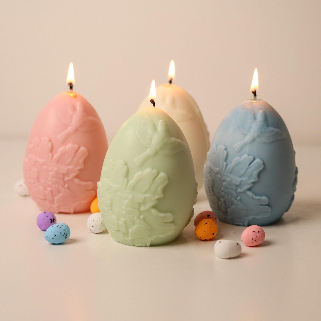 Peony and Dove Relief Candle, Handmade Soy Wax Egg, Easter and Spring ...