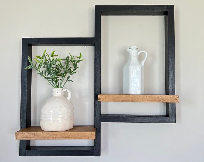 Double Floating Wooden Display Shelf | Plant Shelf | Rectangular Framed ...