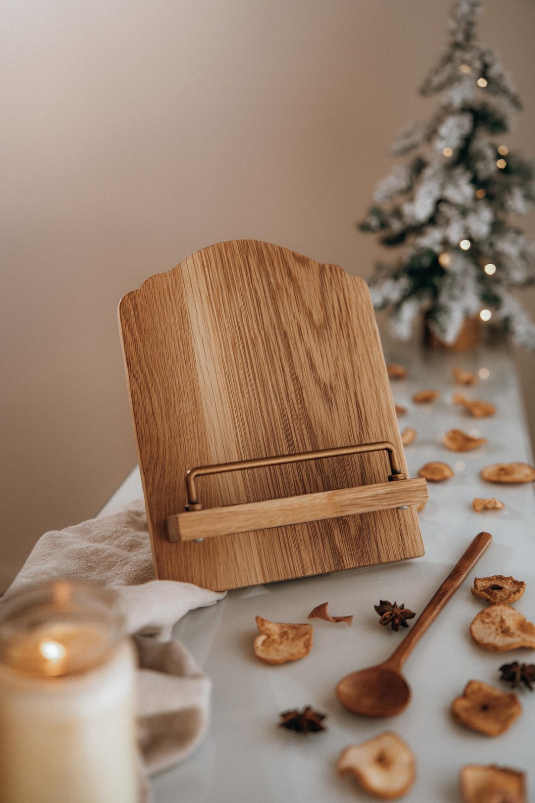 White Oak Cookbook Stand | Vintage Kitchen Decor | Wooden Recipe Holder ...