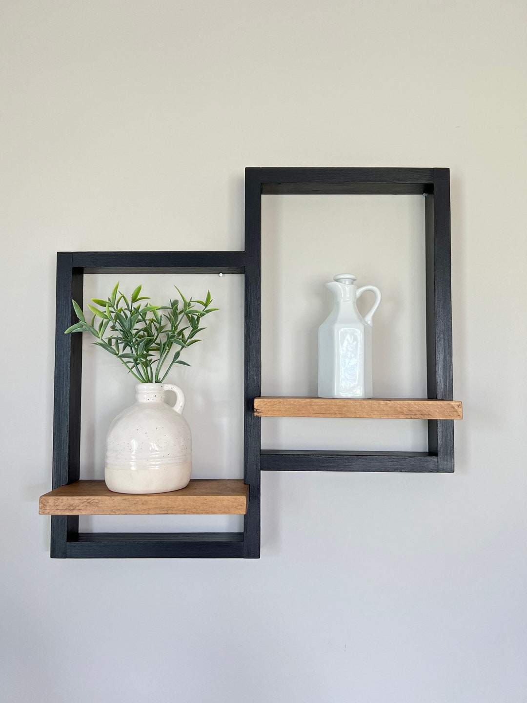 Double Floating Wooden Display Shelf | Plant Shelf | Rectangular Framed ...